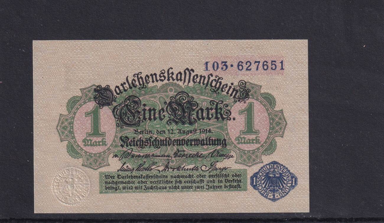 Kaiserreich, Darlehenskassenschein, 1 Mark 1914 Ro.51d, DEU-187, Siegel ...