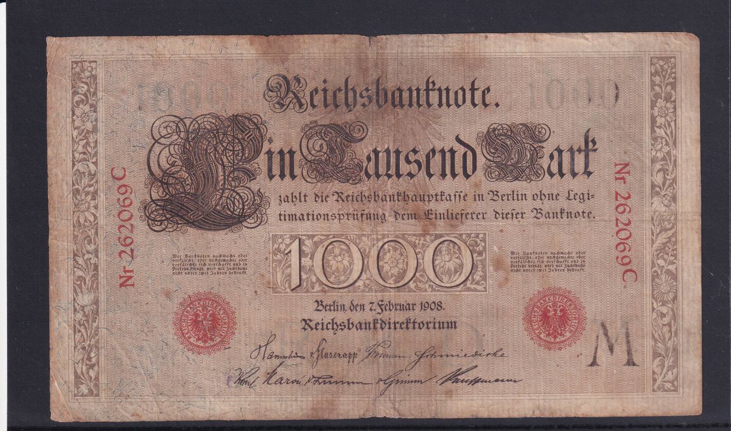 Kaiserreich, Reichsbanknote, 1000 Mark 1908 Ro.36, DEU-33, Serie: C ...