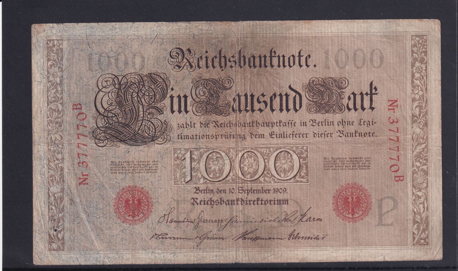 Kaiserreich, Reichsbanknote, 1000 Mark 1909 Ro.39, DEU-36, Serie: B ...