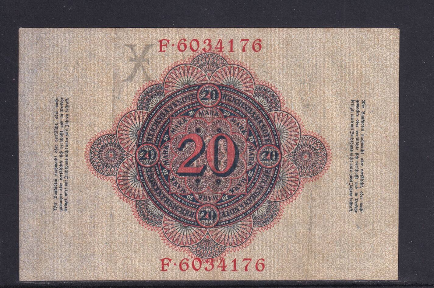 Kaiserreich, Reichsbanknote, 20 Mark 1910 Ro.40b, DEU-37b, KN 7 stellig ...