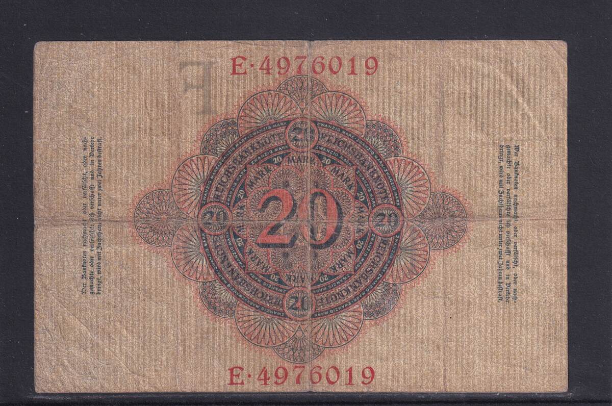 Kaiserreich, Reichsbanknote, 20 Mark 1910 Ro.40b, DEU-37b, KN 7 stellig ...