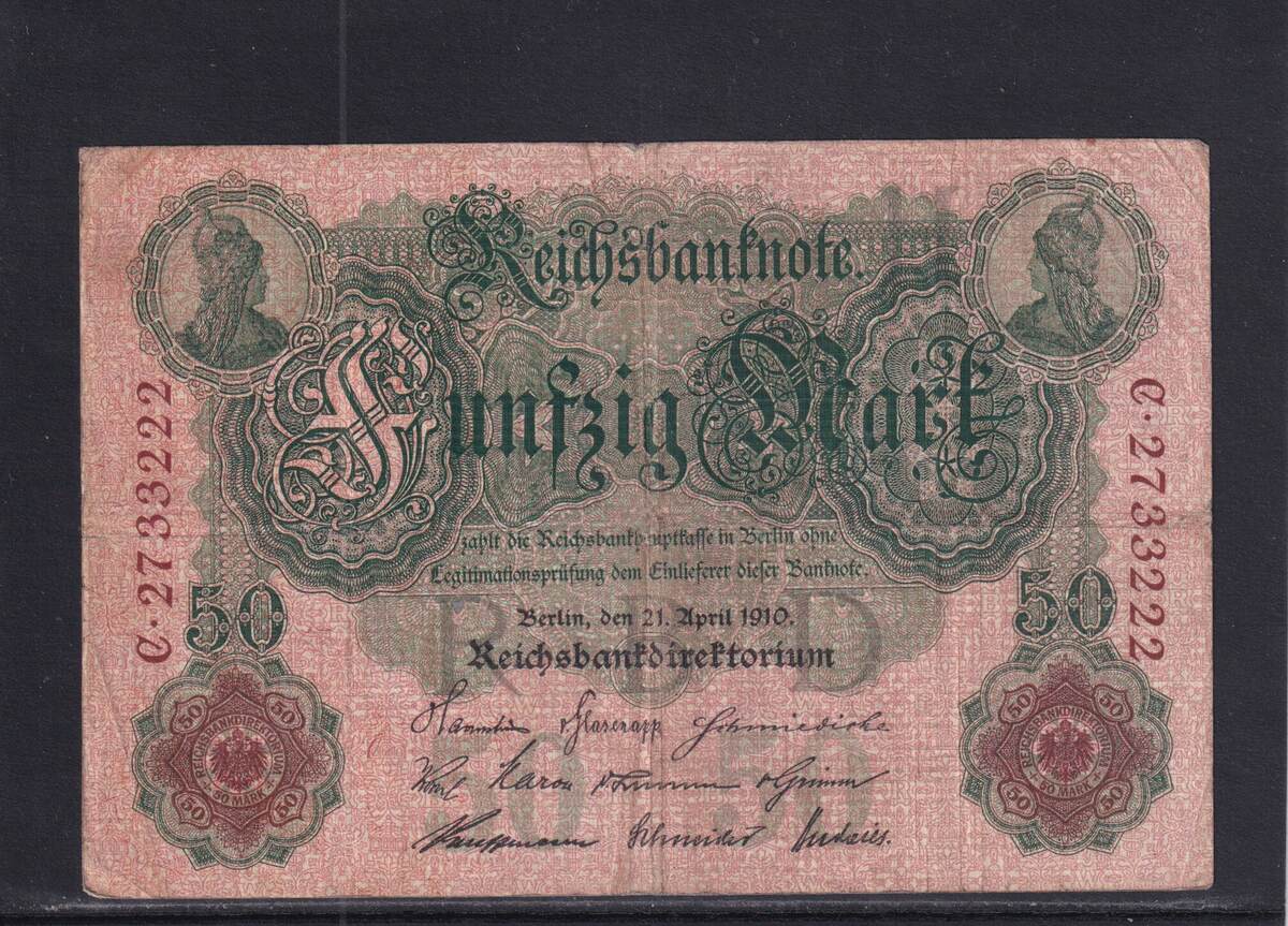 Kaiserreich, Reichsbanknote, 50 Mark 1910 Ro.42, DEU-38, Serie: C, Udr ...
