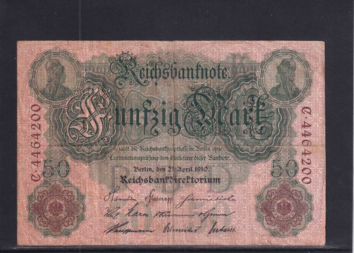 Kaiserreich, Reichsbanknote, 50 Mark 1910 Ro.42, DEU-38, Serie: C, Udr ...