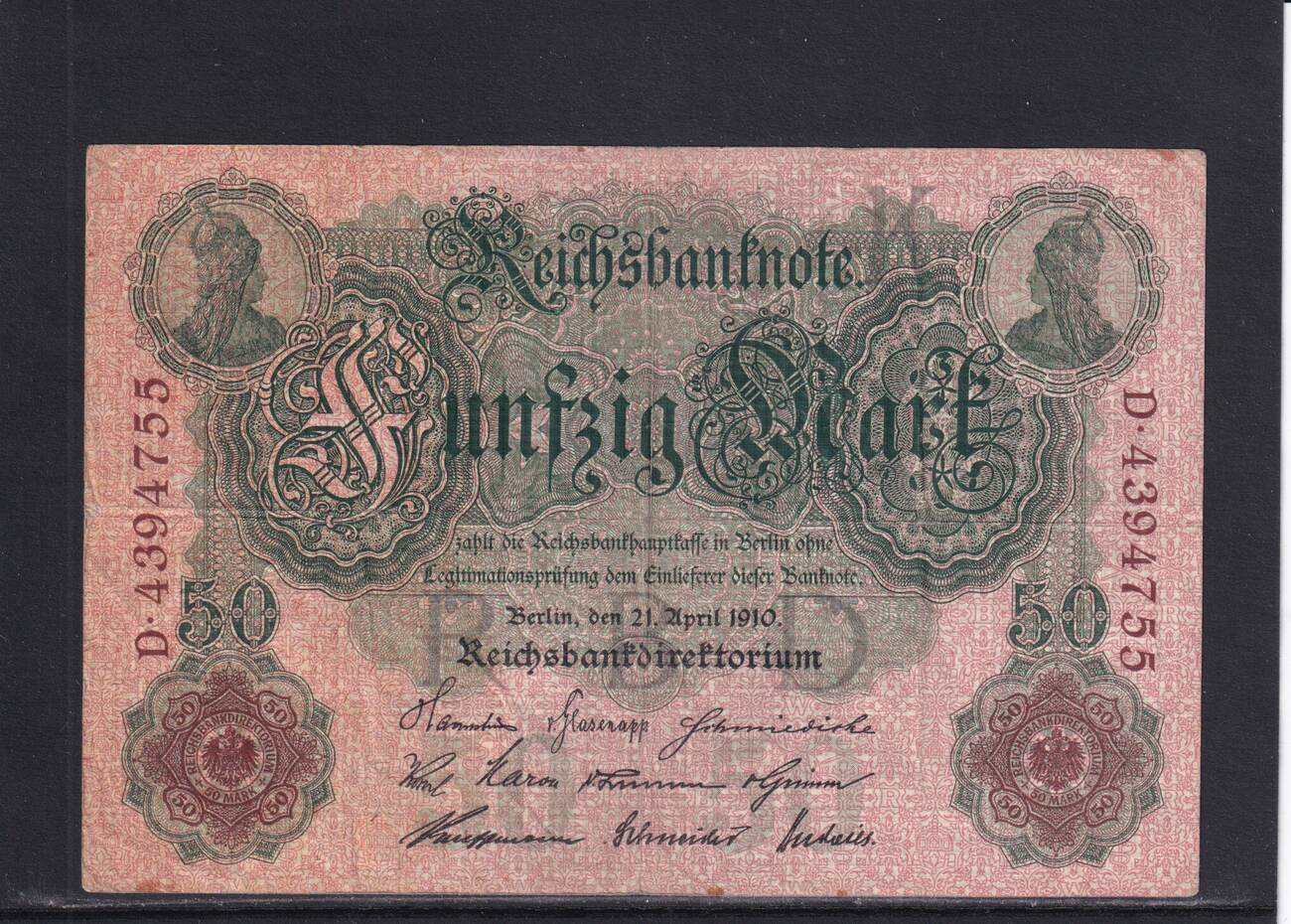 Kaiserreich, Reichsbanknote, 50 Mark 1910 Ro.42, DEU-38, Serie: D, Udr ...