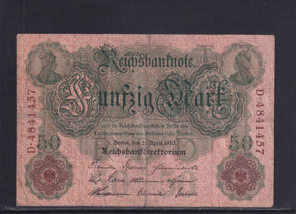 Kaiserreich, Reichsbanknote, 50 Mark 1910 Ro.42, DEU-38, Serie: D, Udr ...