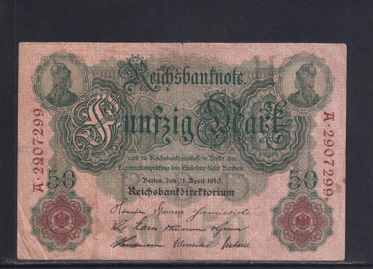 Kaiserreich, Reichsbanknote, 50 Mark 1910 Ro.42, DEU-38, Serie: A, Udr ...