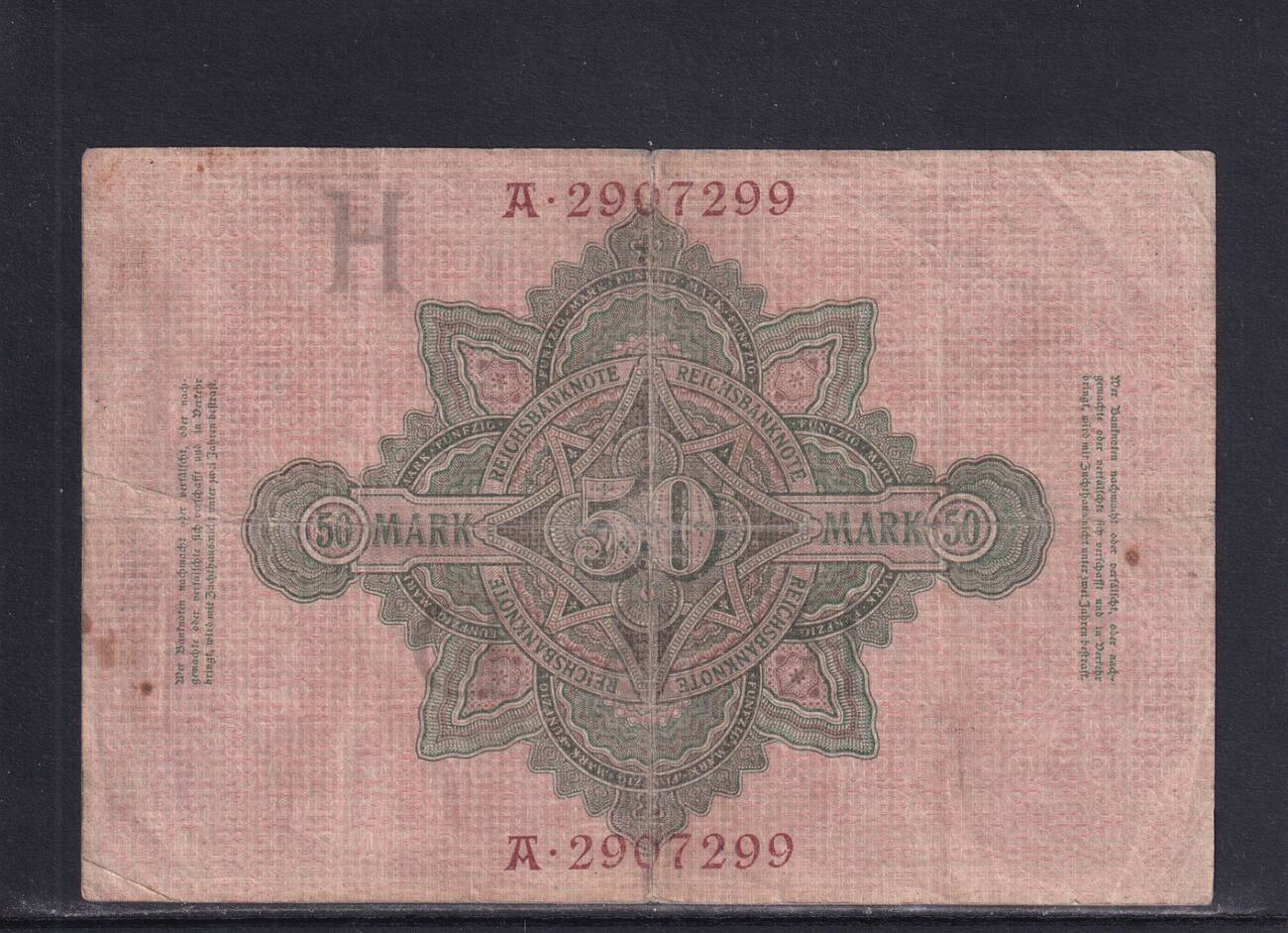 Kaiserreich, Reichsbanknote, 50 Mark 1910 Ro.42, DEU-38, Serie: A, Udr.Bst. H, VF, | MA-Shops