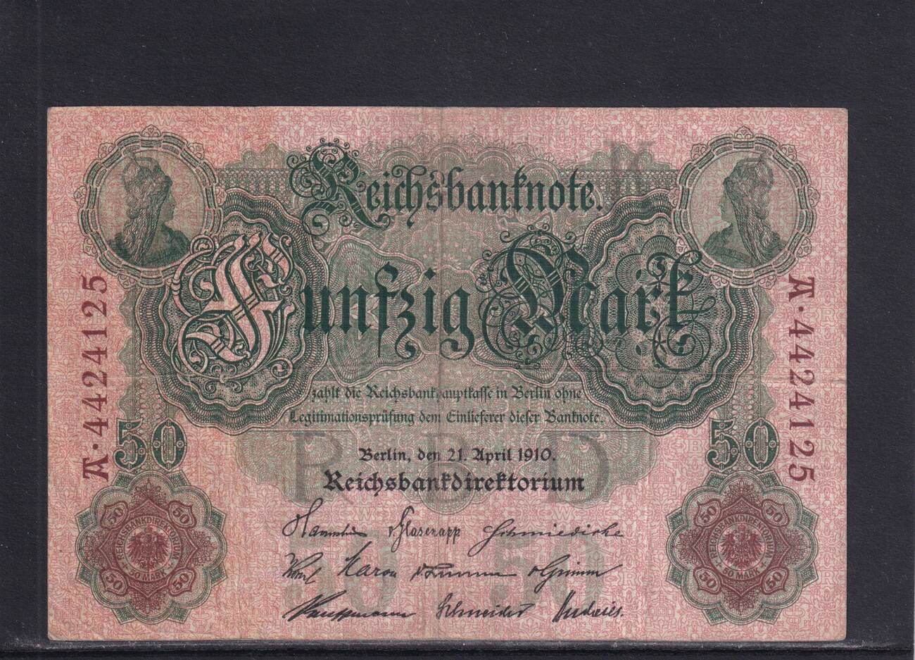 Kaiserreich, Reichsbanknote, 50 Mark 1910 Ro.42, DEU-38, Serie: A, Udr ...