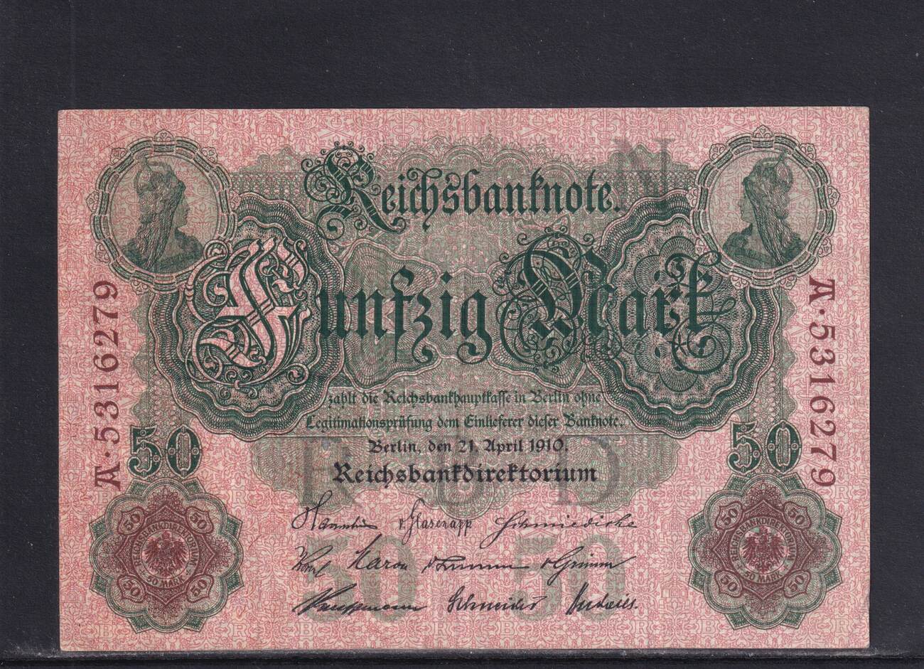 Kaiserreich, Reichsbanknote, 50 Mark 1910 Ro.42, DEU-38, Serie: A, Udr ...