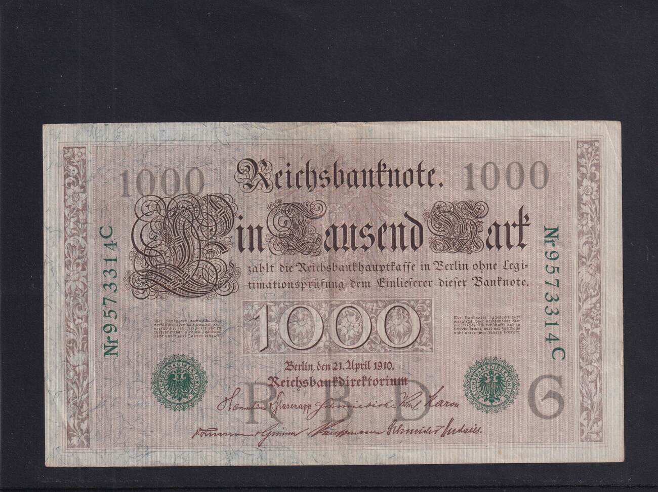 Kaiserreich, Reichsbanknote, 1000 Mark 1910 Ro.46b, DEU-69b, Siegel ...