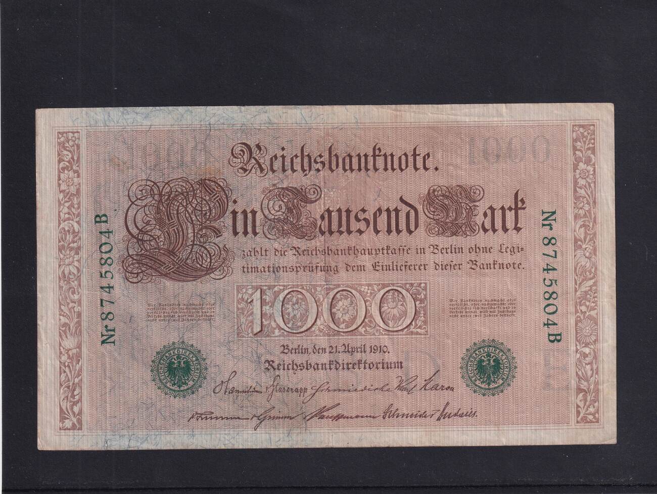 Kaiserreich, Reichsbanknote, 1000 Mark 1910 Ro.46b, DEU-69b, Siegel ...