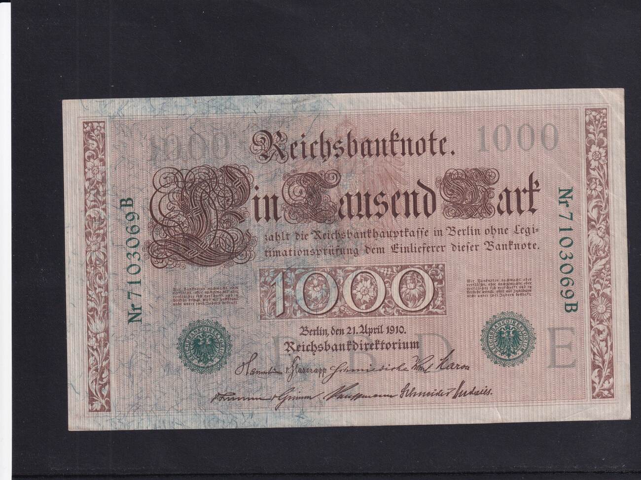 Kaiserreich, Reichsbanknote, 1000 Mark 1910 Ro.46b, DEU-69b, Siegel ...