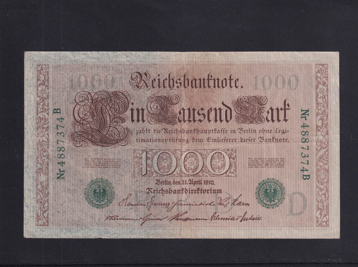 Kaiserreich, Reichsbanknote, 1000 Mark 1910 Ro.46b, DEU-69b, Siegel ...