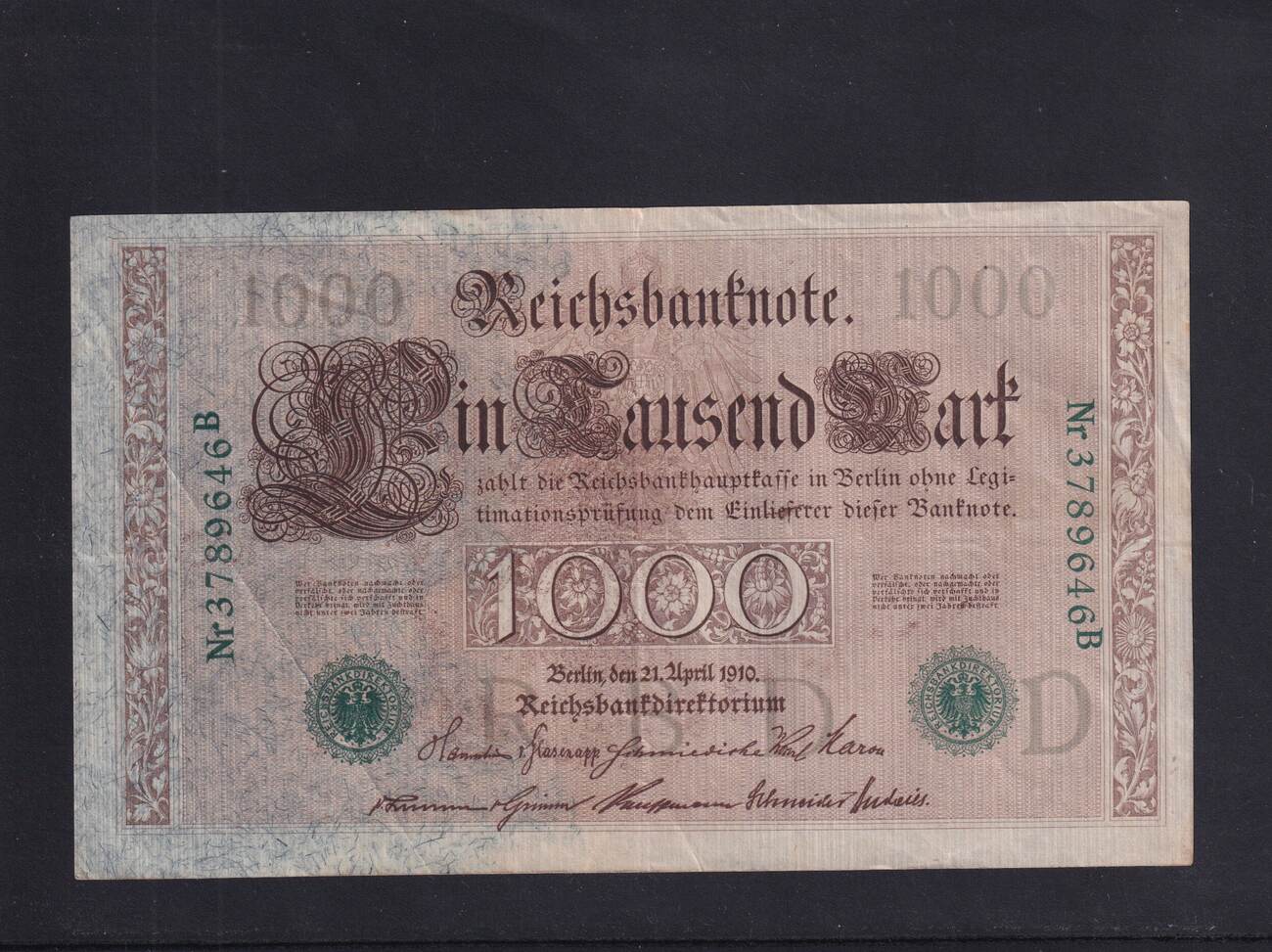 Kaiserreich, Reichsbanknote, 1000 Mark 1910 Ro.46b, DEU-69b, Siegel ...