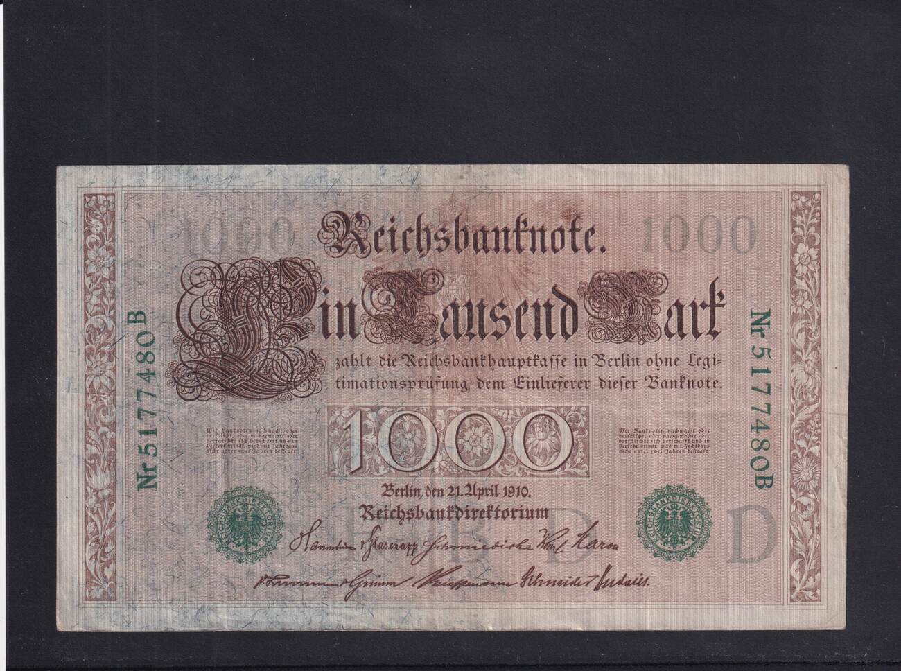 Kaiserreich, Reichsbanknote, 1000 Mark 1910 Ro.46b, DEU-69b, Siegel ...