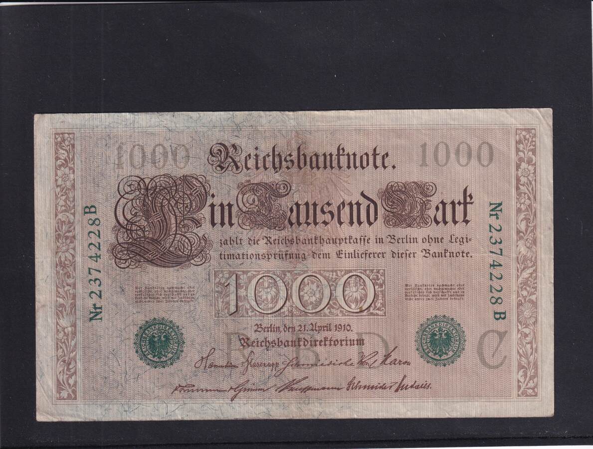 Kaiserreich, Reichsbanknote, 1000 Mark 1910 Ro.46b, DEU-69b, Siegel ...