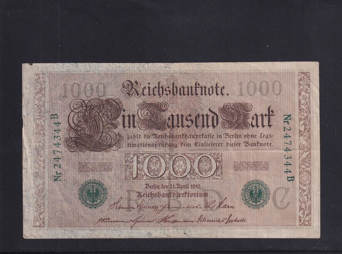 Kaiserreich, Reichsbanknote, 1000 Mark 1910 Ro.46b, DEU-69b, Siegel ...