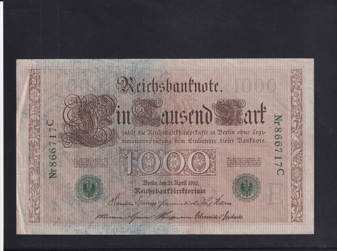 Kaiserreich, Reichsbanknote, 1000 Mark 1910 Ro.46a, DEU-69a, Siegel ...