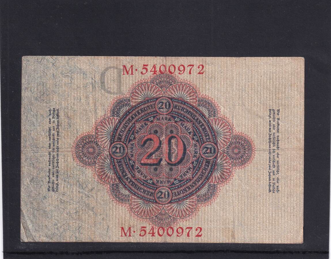 Kaiserreich, Reichsbanknote, 20 Mark 1914 Ro.47b, DEU-41b, KN 7 stellig ...