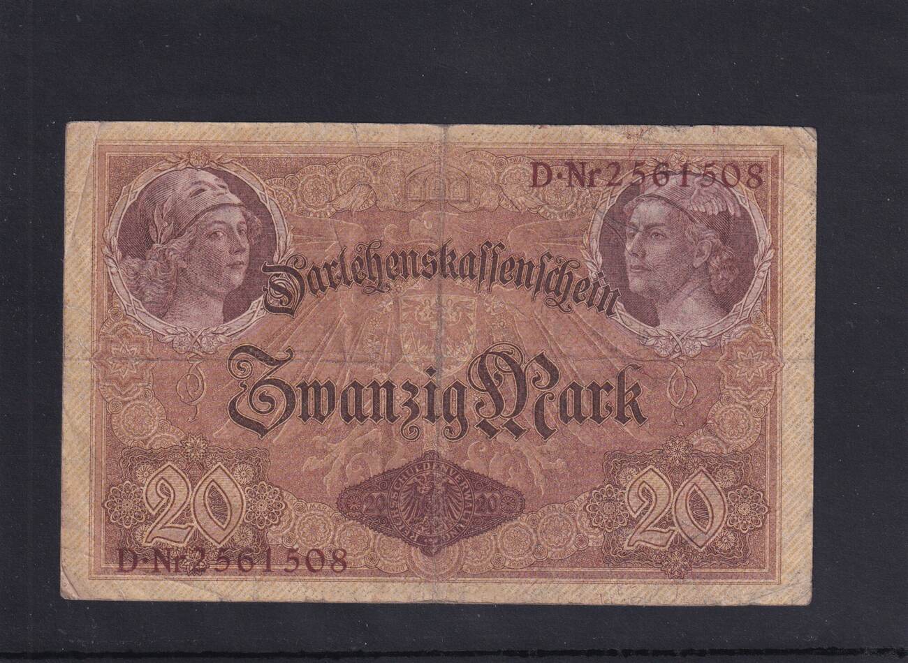 Kaiserreich, Reichsbanknote, 20 Mark 1914 Ro.49b, DEU-55b, KN 7 stellig ...