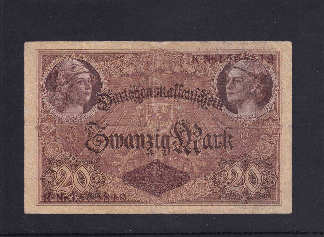 Kaiserreich, Reichsbanknote, 20 Mark 1914 Ro.49b, DEU-55b, KN 7 stellig ...