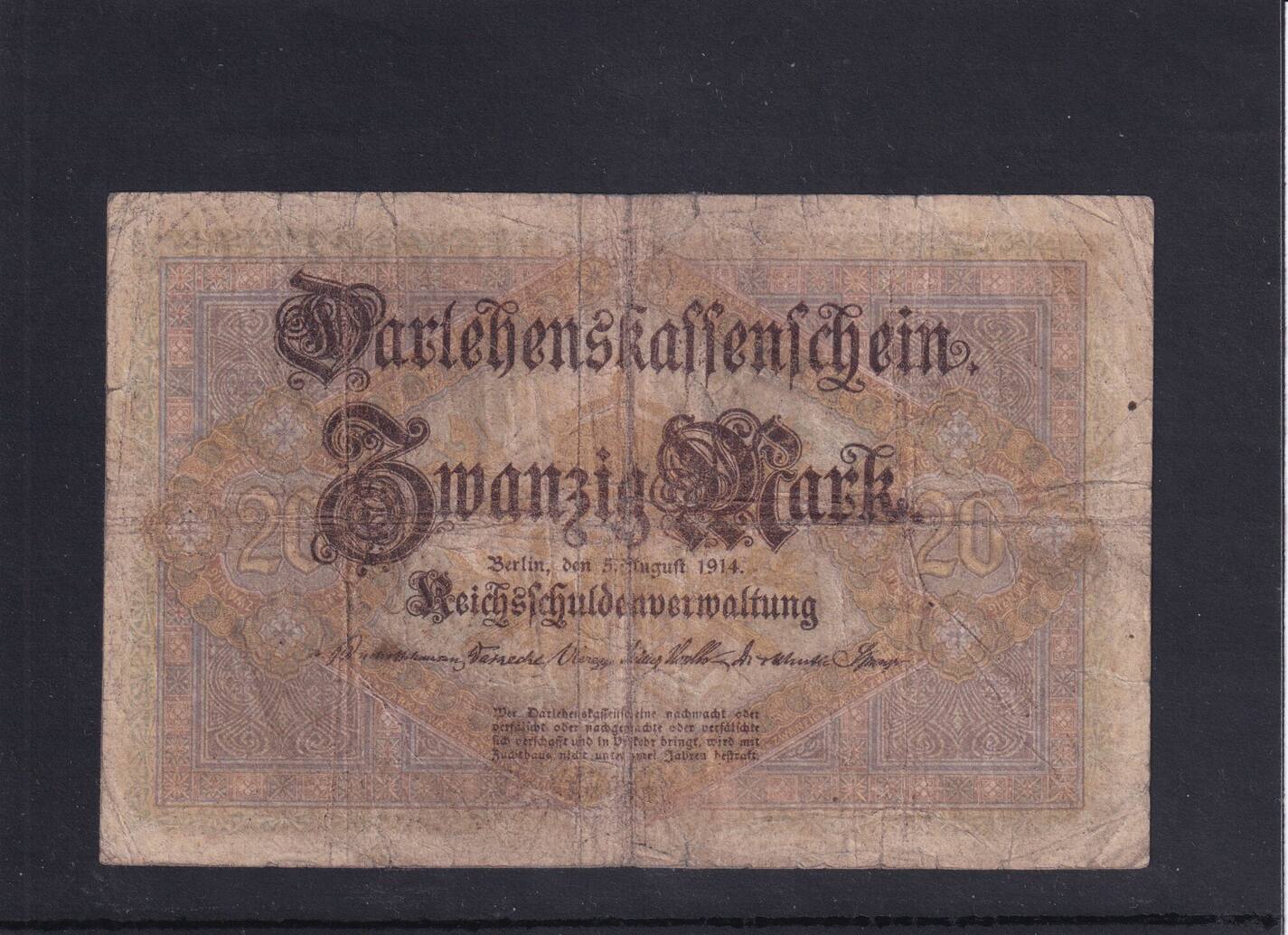 Kaiserreich, Reichsbanknote, 20 Mark 1914 Ro.49b, DEU-55b, KN 7 stellig ...