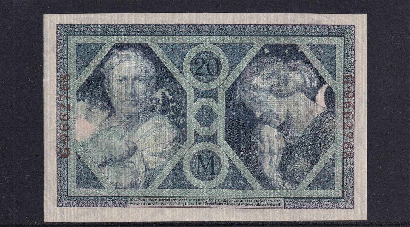Kaiserreich, Reichsbanknote, 20 Mark 1915 Ro.53, DEU-42, Serie: G, Udr ...