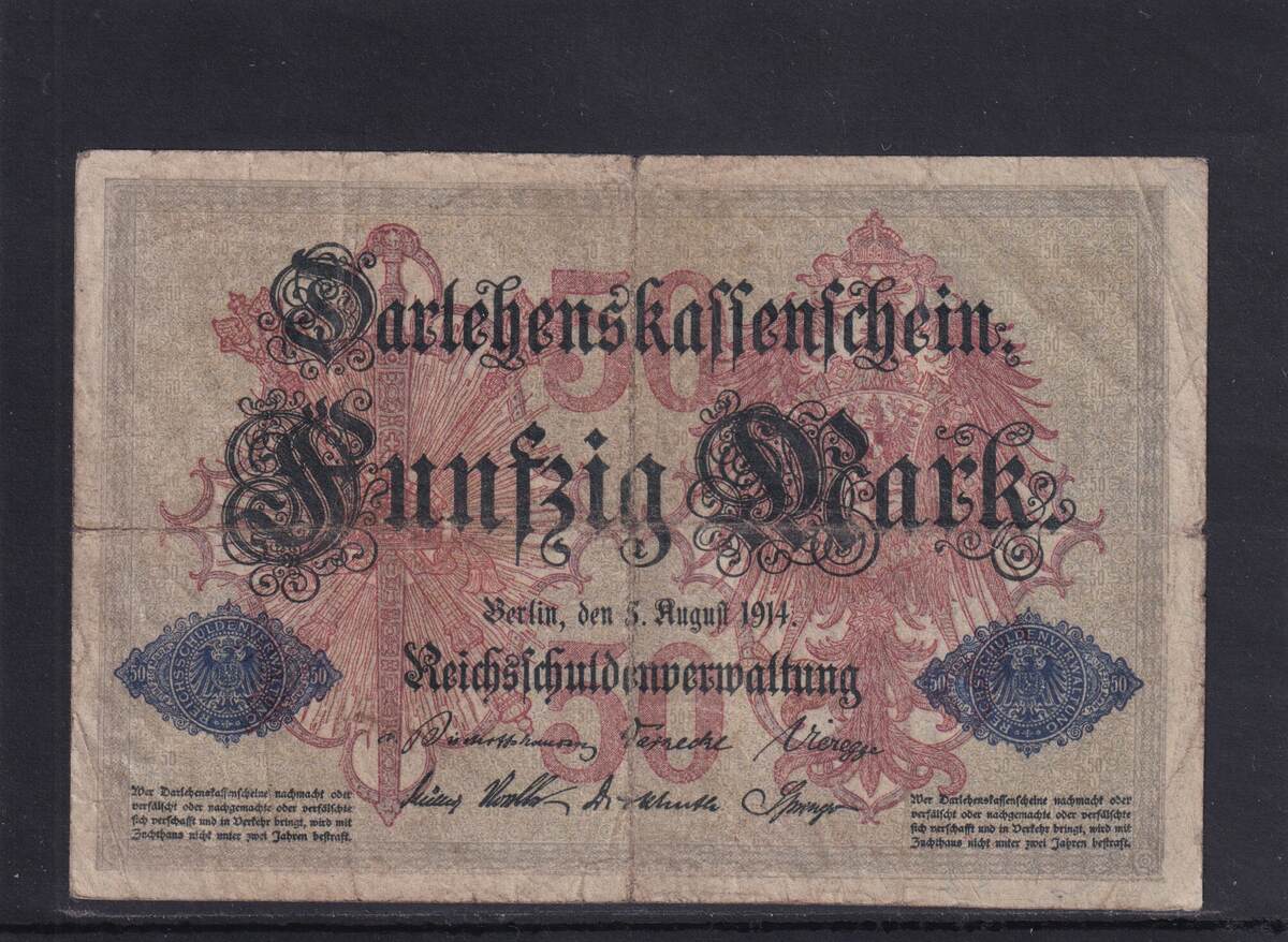 Kaiserreich, Darlehenskassenschein, 50 Mark 1914 Ro.50b, DEU-56b, KN 7 ...