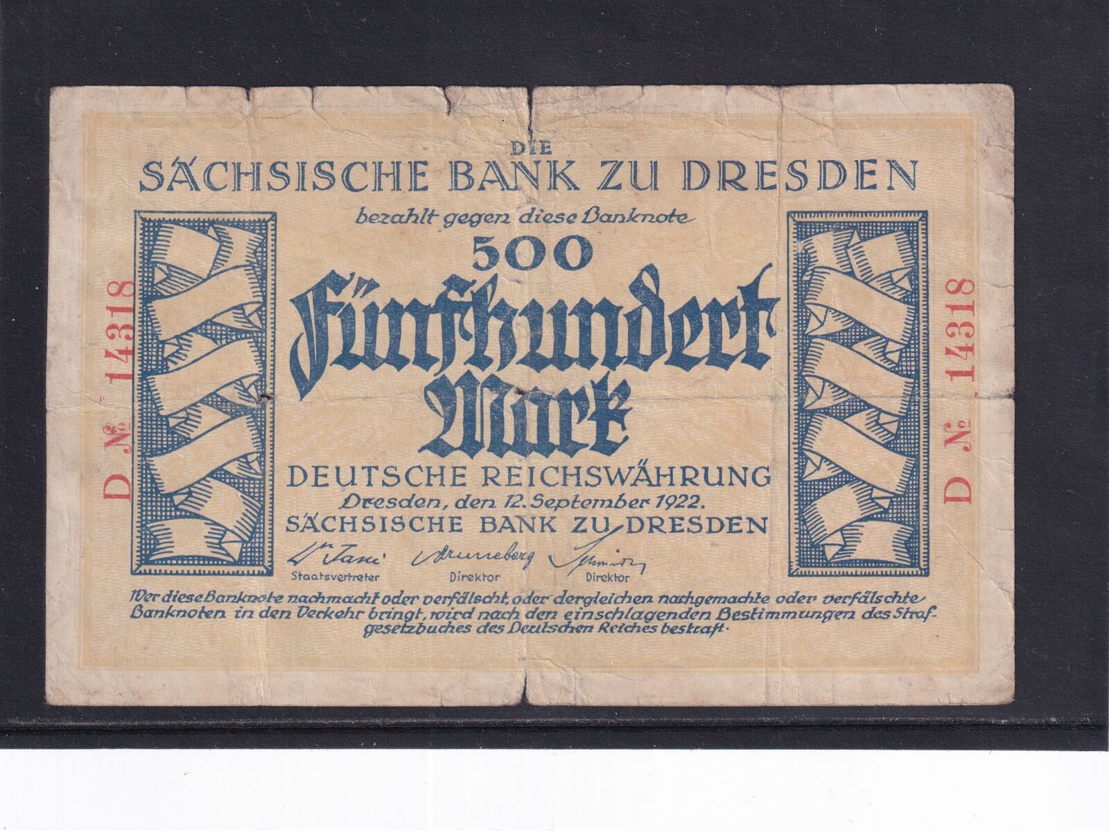 Deutsches Reich, Sachsen, 500 Mark 19232 Sächsische Bank Dresden, F ...