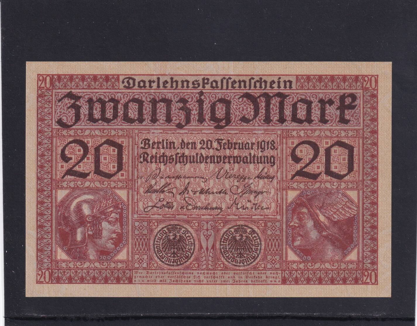 Kaiserreich, Reichsbanknote, 20 Mark 1918 Ro.55, DEU-62, Serie: M, GEM ...