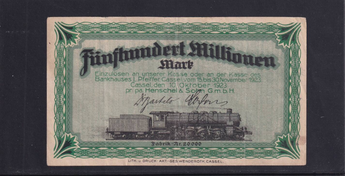 Weimarer Republik, Reichsbahn, 500 Millionen Mark 1923 Cassel Henschel ...