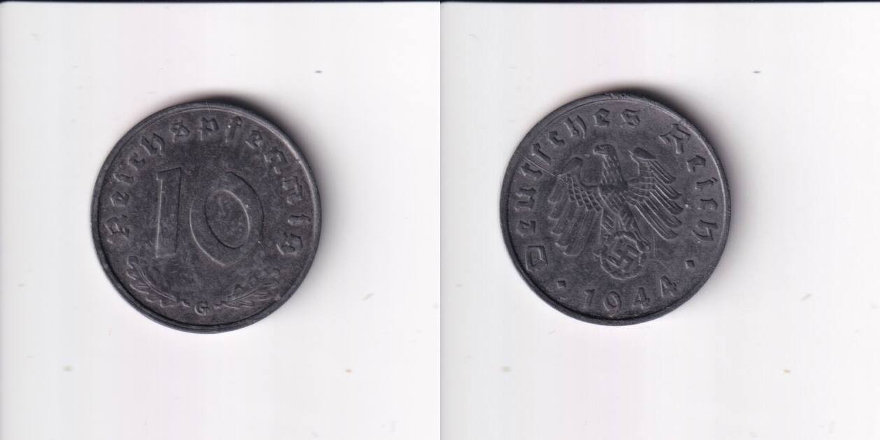 Deutsches Reich, Drittes Reich, 10 Reichspfennig 1944 G VF+, Zink, | MA ...