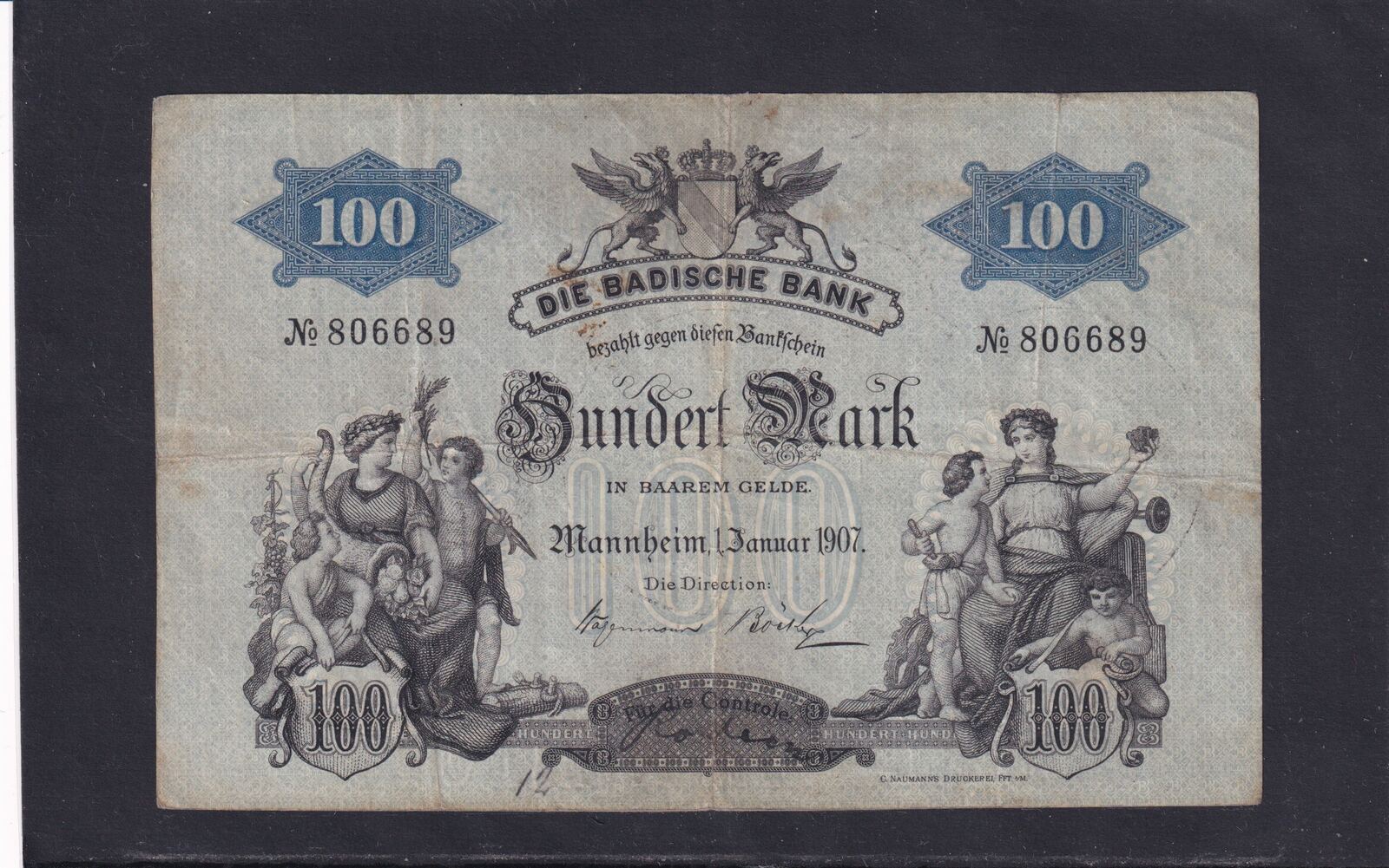 Deutsches Reich, Badische Bank, 100 Mark 1907 Mannheim, Badische Bank ...