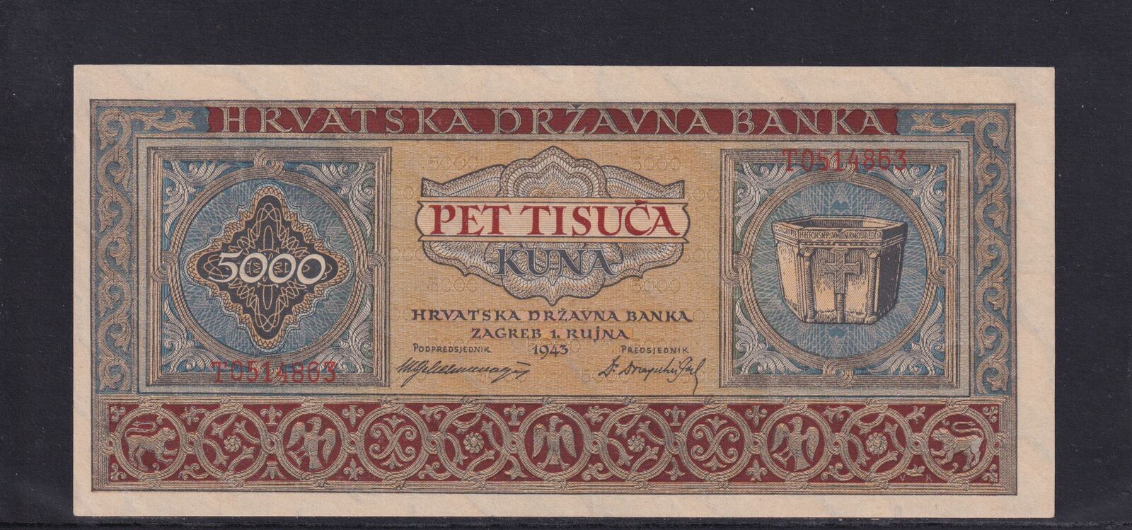 Kroatien 5000 Kuna 1943 fast GEM UNC, I-, | MA-Shops