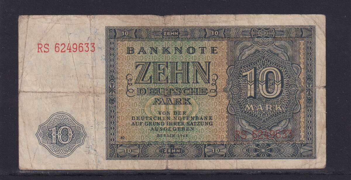 Deutschland, DDR, 10 Mark 1948 Ro.343d, DDR-5, KN 7 stellig Serie: RS ...