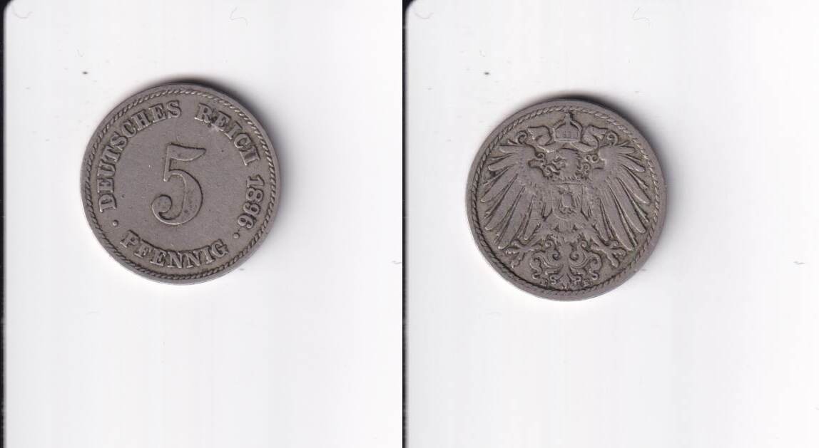 Deutsches Reich, Kaiserreich, 5 Pfennig 1896 E großer Adler, Kupfer ...