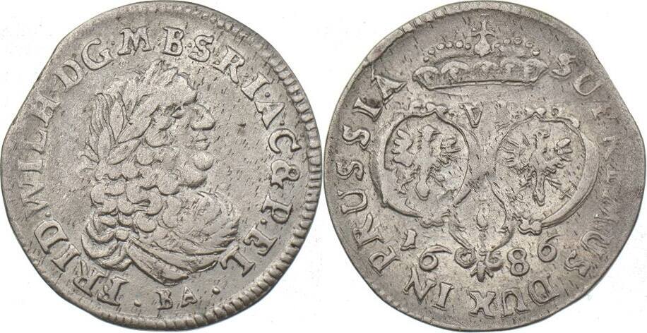 Brandenburg-Preussen 6 Groschen 1686 BA Friedrich Wilhelm VF Zainende ...