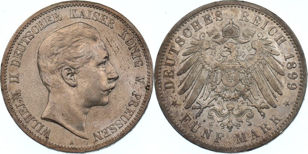 Preussen 5 Mark 1899 Wilhelm II. VF min. Rdf. | MA-Shops