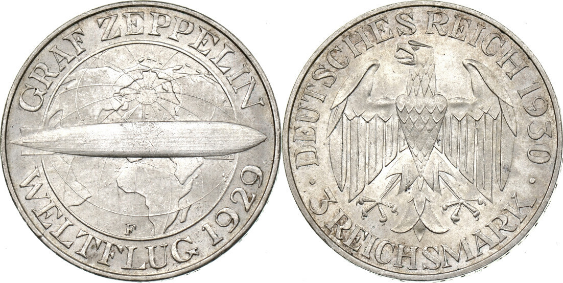Weimar 3 Reichsmark 1930 F Graf Zeppelin UNC- | MA-Shops