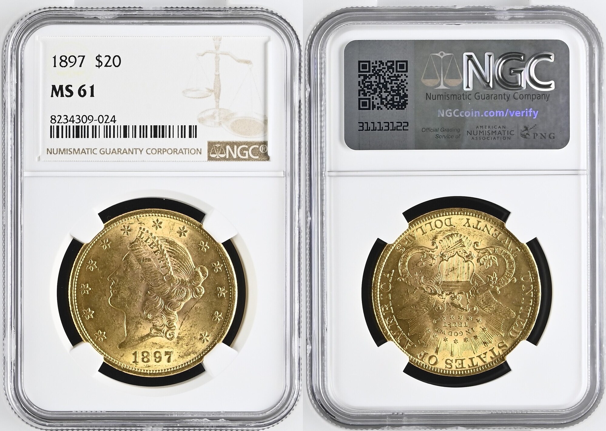 USA $20 DOUBLE EAGLE 1897 NGC MS 61 | MA-Shops