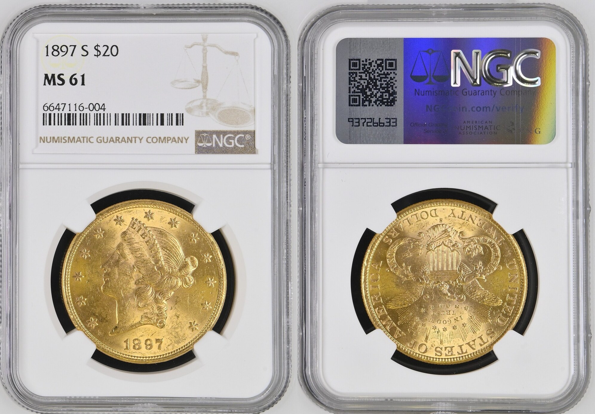 USA $20 DOUBLE EAGLE 1897 S NGC MS 61 | MA-Shops