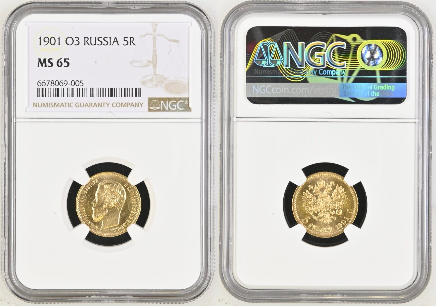RUSSIA 5 Roubles 1901 O3 NGC MS 65 | MA-Shops