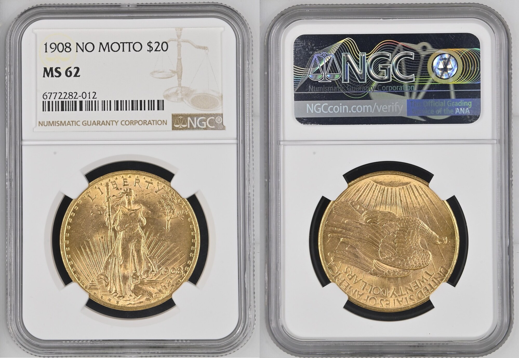 USA $20 DOUBLE EAGLE 1908 NO NGC MS 62 | MA-Shops