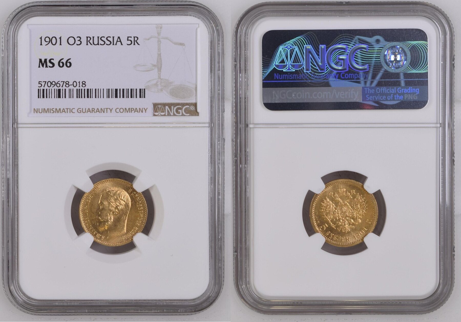 RUSSIA 5 Roubles 1901 O3 NGC MS 66 | MA-Shops