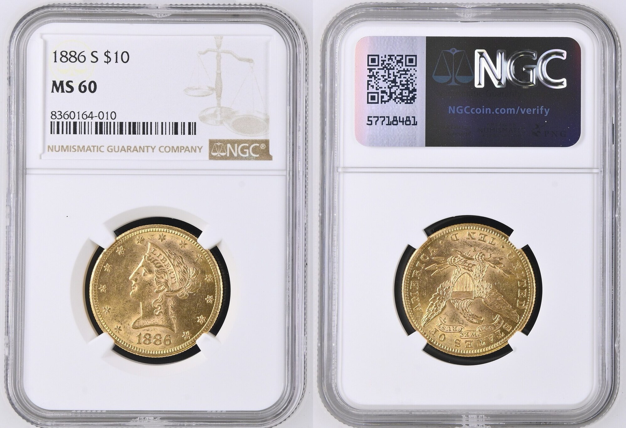 USA $10 EAGLE 1886 S NGC MS 60 | MA-Shops