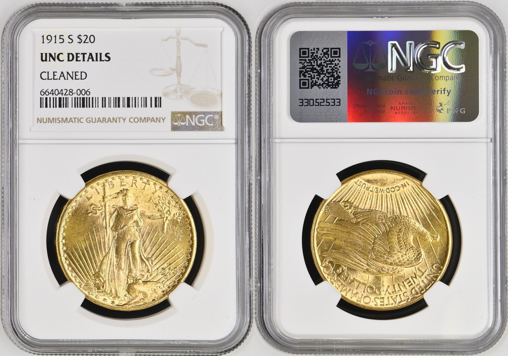 USA $20 DOUBLE EAGLE 1915 NGC UNC Details | MA-Shops