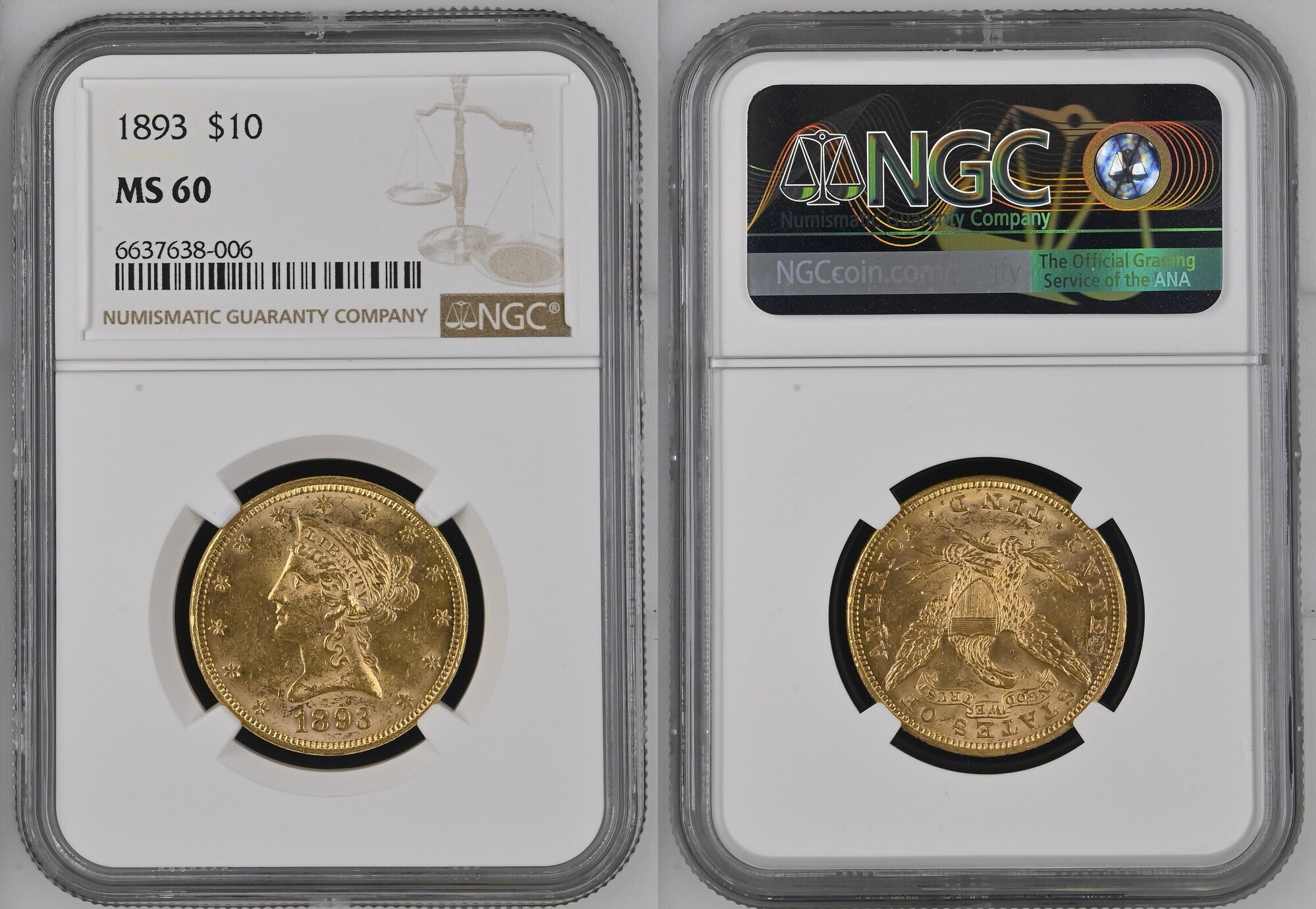 USA $10 EAGLE 1893 NGC MS 60 | MA-Shops