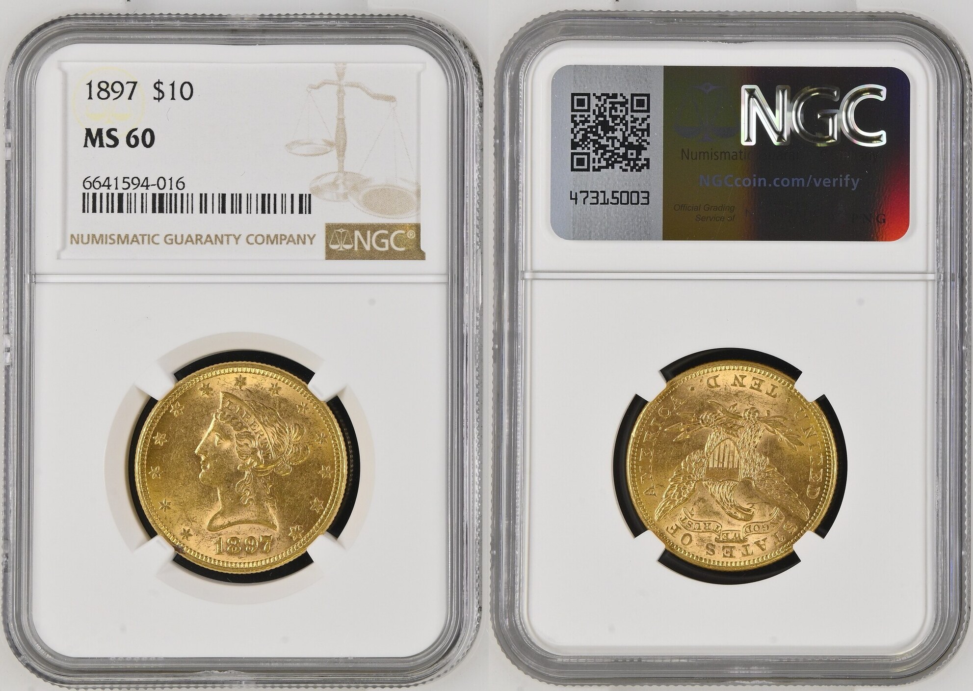 USA $10 EAGLE 1897 NGC MS 60 | MA-Shops