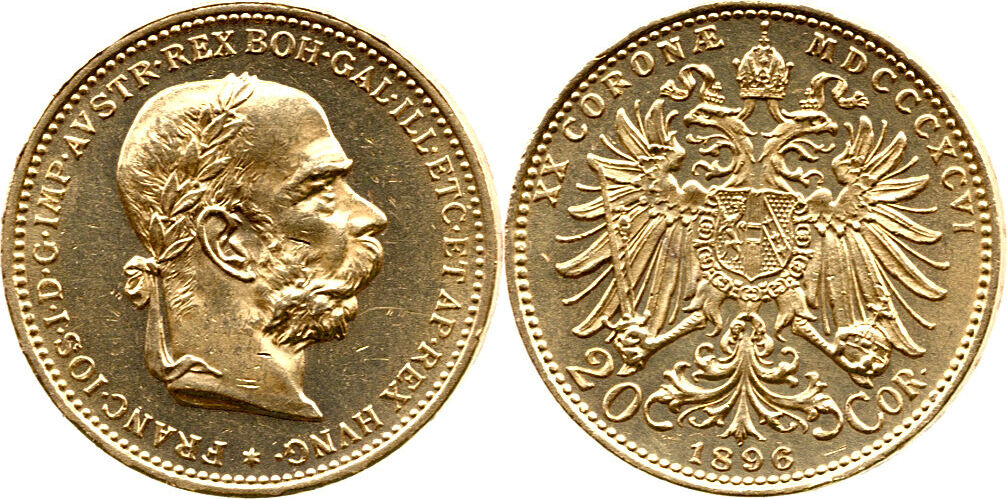 Österreich 20 Kronen 1896 20 Crowns, 20 Koronás, 20 Korona, X CORONAE ...