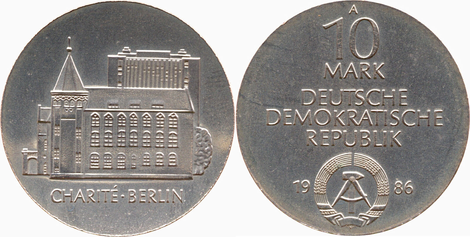 DDR 10 Mark 1986 Deutsche Demokratische Republik, Charité Berlin Proof ...